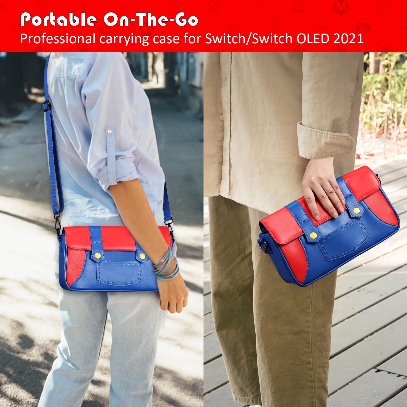 KENOBEE Carrying Case for Nintendo Switch OLED Model 2021/ Switch 2017, Cute Protective Shoulder Bag Cover Travel Clutch with Side Pocket & Game Card Slots, for Switch Console Joy-Con & Accessories