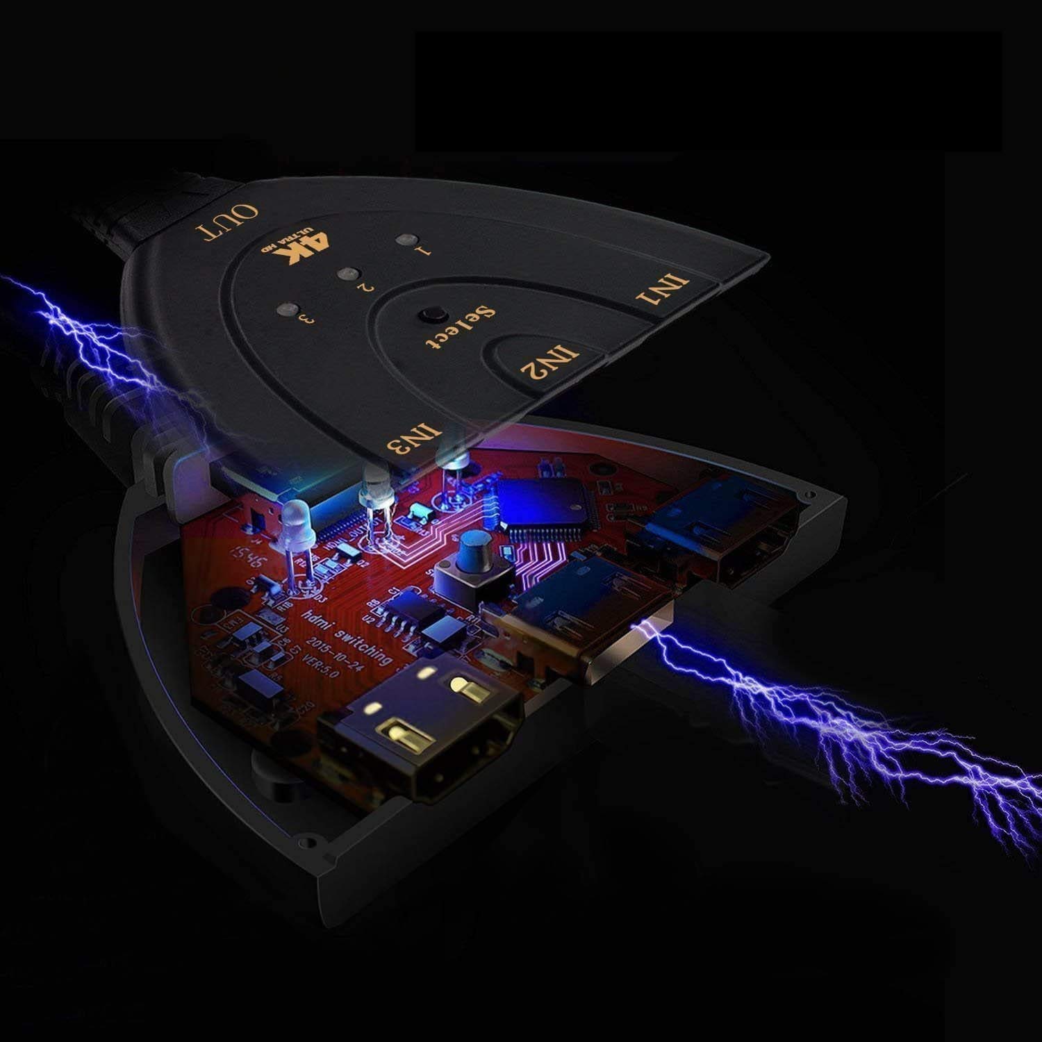 HDMI Switch, 3 Port 4K HDMI Switch 3 in 1 Out with High Speed Switch Splitter Pigtail Cable Supports Full HD 4K 1080P 3D Player