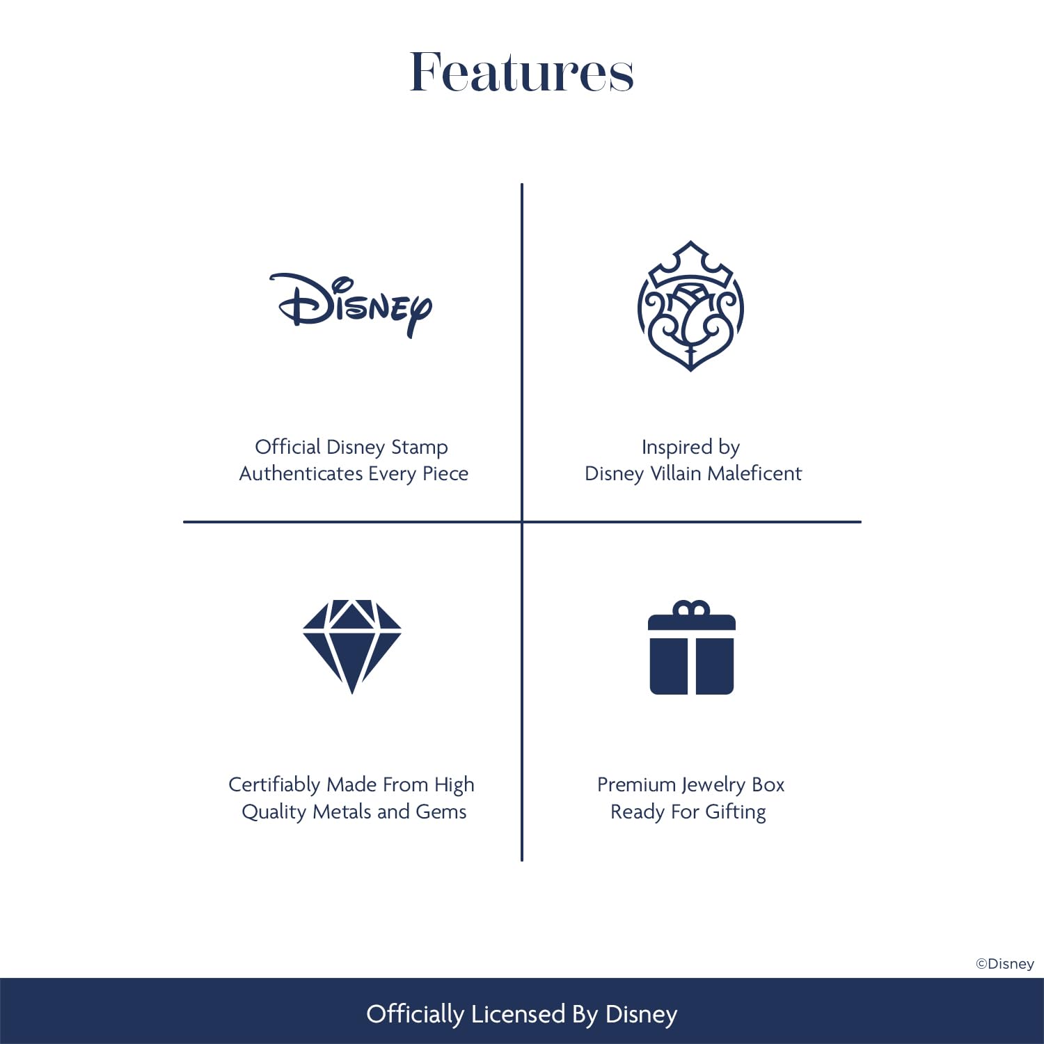 Jewelili Enchanted Disney Fine Jewelry Maleficent Diamond Earrings in Sterling with Black Rhodium and Diamonds 1/10 CTTW