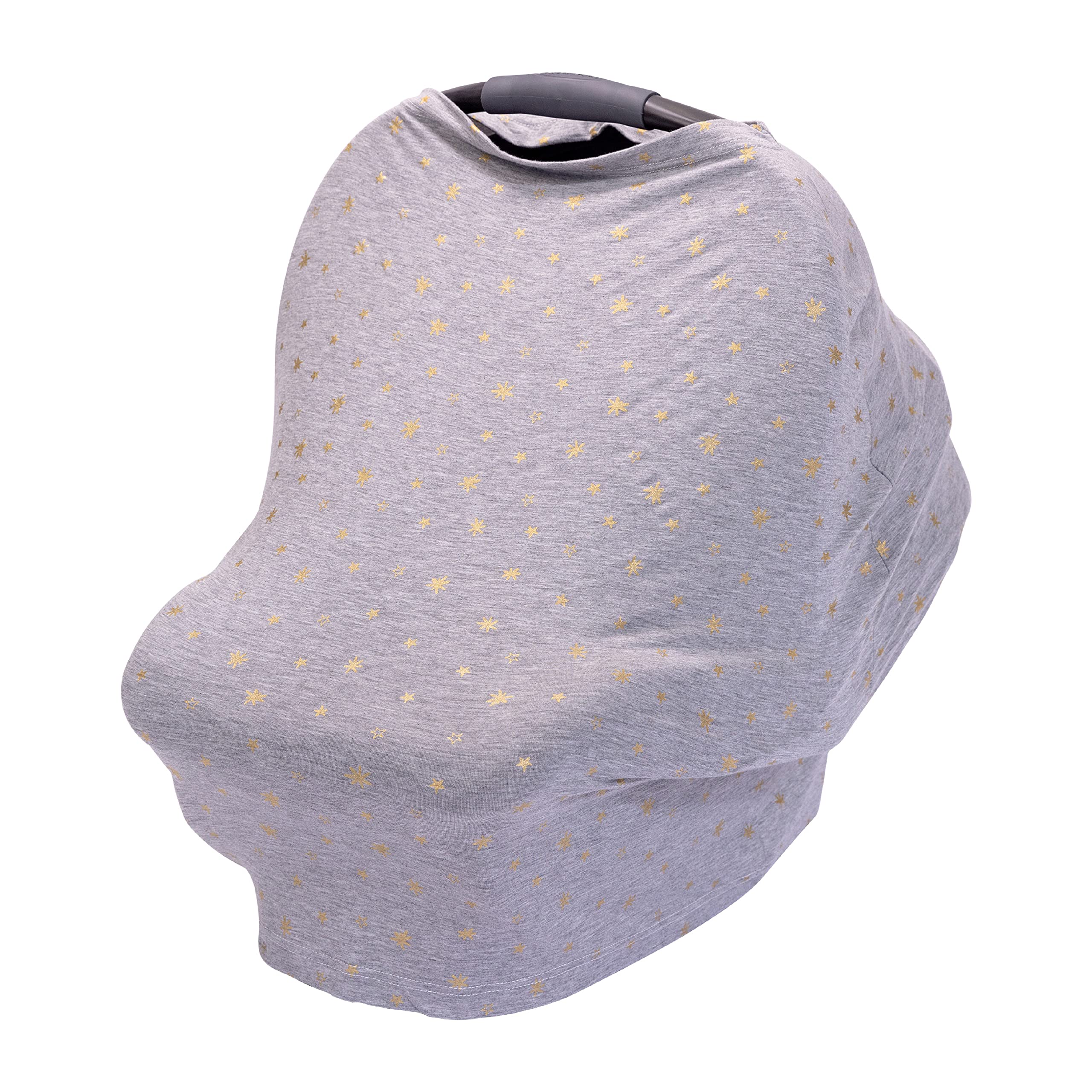 J.L. Childress 4-in-1 Multi-Use Cover - Stretchy Car Seat Canopy and Privacy Cover, Breastfeeding Nursing Cover, Grey/Gold Stars