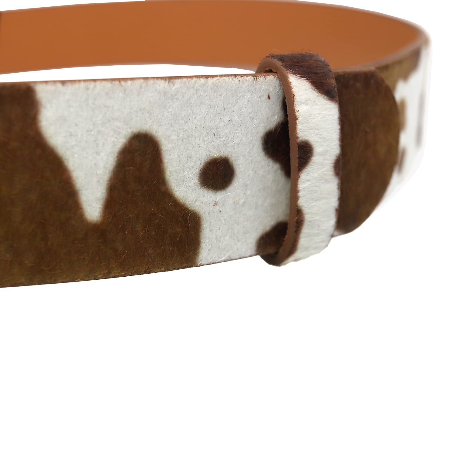 Kathaya Cow Print Leather Belt for Women Double O-Ring Women’s Waist Belt Adjustable Animal Print Belt (Medium, White Brown)