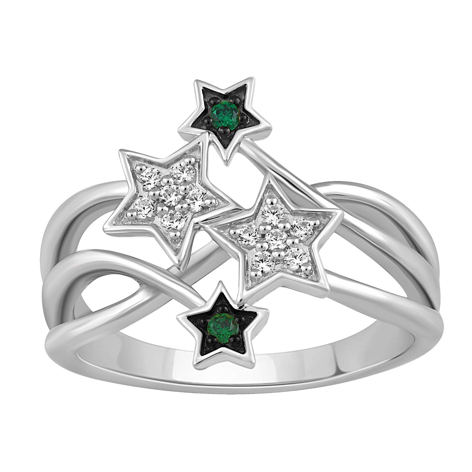 Jewelili Enchanted Disney Fine Jewelry Sterling Silver 1/10 CTTW Diamond Tinker Bell Star Ring, Size 9