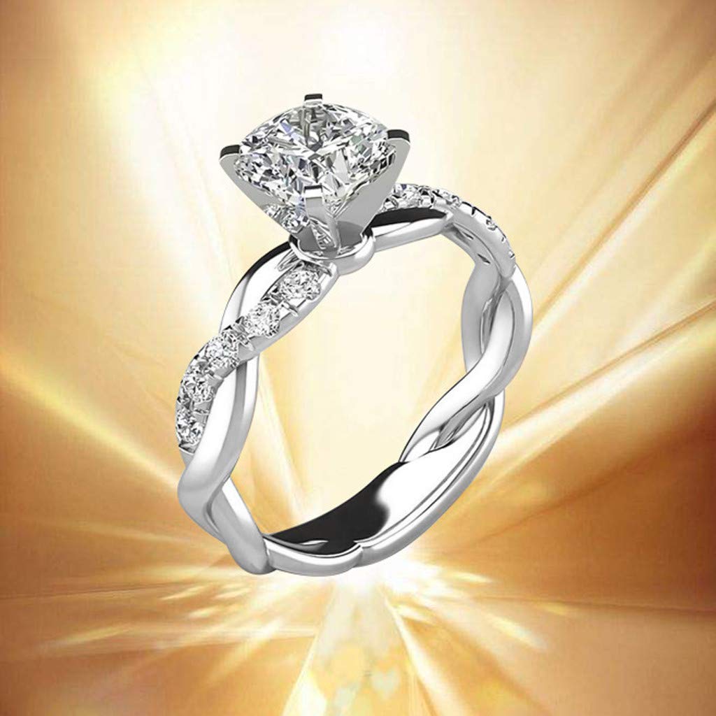iLH Clearance Deals Rings,Silver Ring Womens Diamond Engagement Wedding Band Rings Jewelry Gift for Moms (Silver, 8)