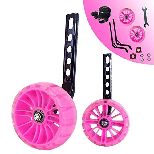 HUWAY training wheels flash mute wheel bicycle stabiliser mounted Kit compatible for bikes of 12 14 16 18 20 Inch, 1 Pair (pink2)
