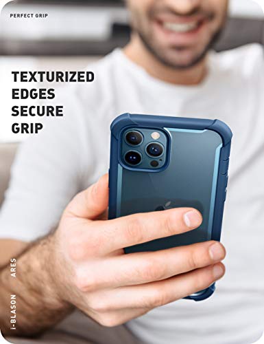 i-Blason Ares Case for iPhone 12 Pro Max 6.7 inch (2020 Release), Dual Layer Rugged Clear Bumper Case with Built-in Screen Protector (Blue)