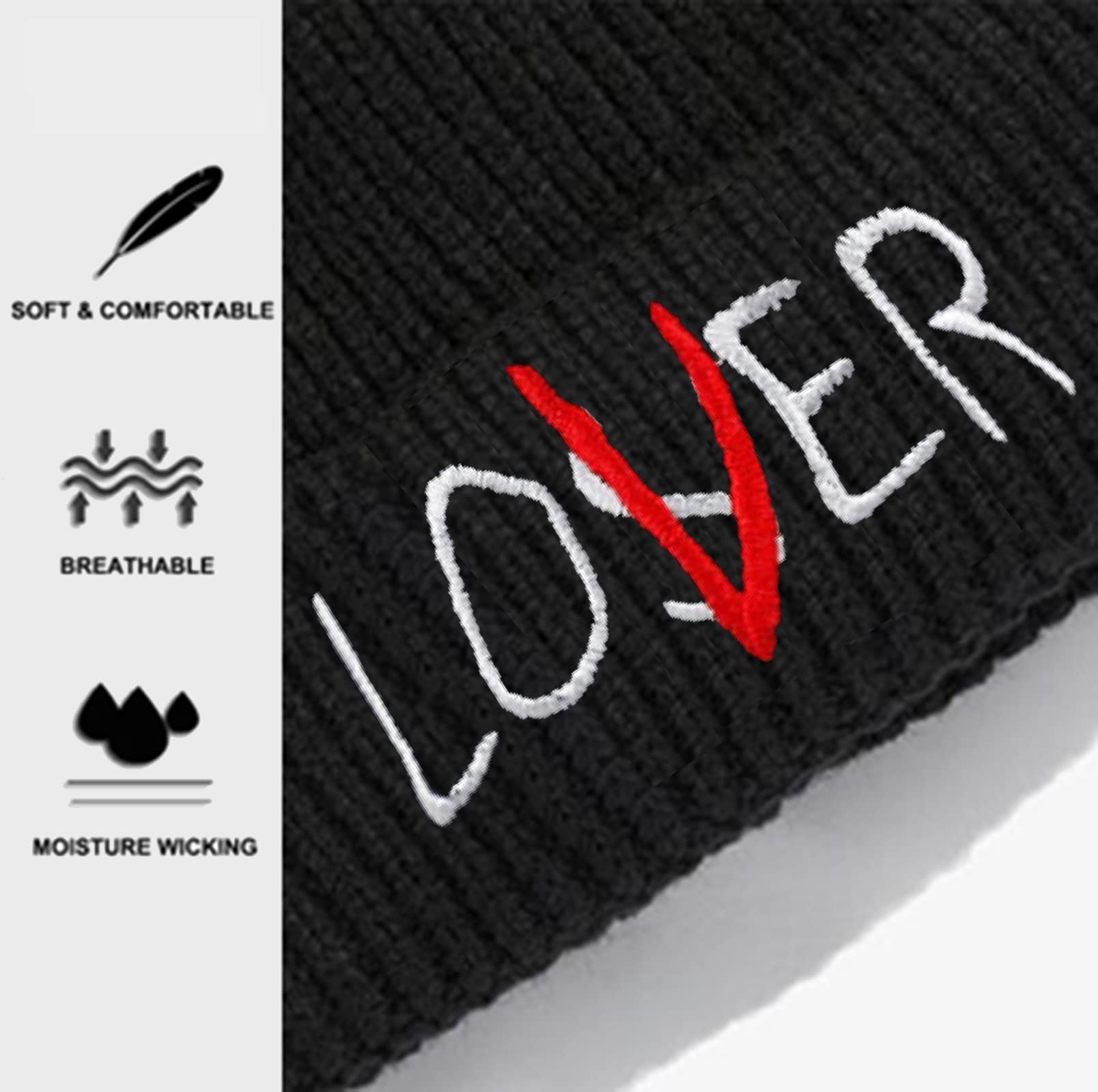 jiaozhen Cuffed Beanie Hats for Women, Knitted beanieie - Unisex Embroidery Skull Cap, Warm Hats,Lightweight Beanies Black