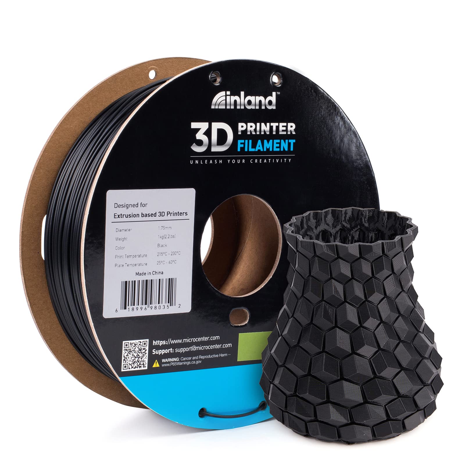INLAND Micro Center PLA 3D Printer Filament 1.75mm - 2 Pack, Black & White, Dimensional Accuracy +/- 0.03mm - 2kg Cardboard Spools (4.4 lbs) β Fits FDM/FFF Printers β Clog Free Filaments
