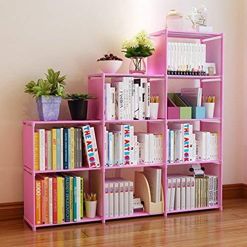 Hosmat 9-Cube DIY Children's Bookcase 30 inch Adjustable Bookshelf Organizer, Folding Storage Shelves Unit (Pink_9 Cubes)