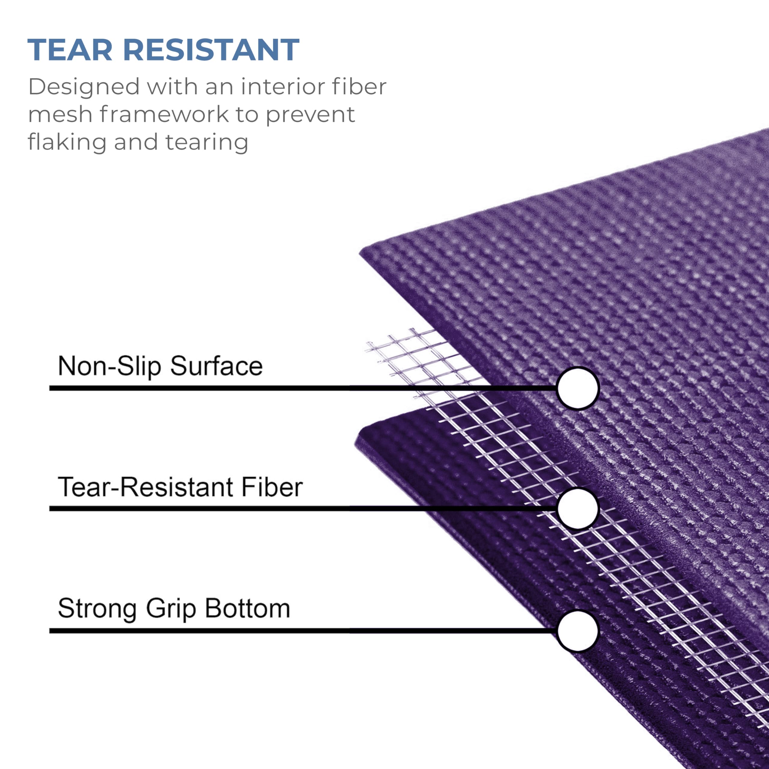Hello Fit Studio Extra Thick Yoga Mat With Carrying Strap, 6 Pack, 72" x 24" Extra Long Exercise Mat, 5mm Bulk Yoga Mats for Schools, Studios, or Gyms, Non Slip Fitness Mat, Purple