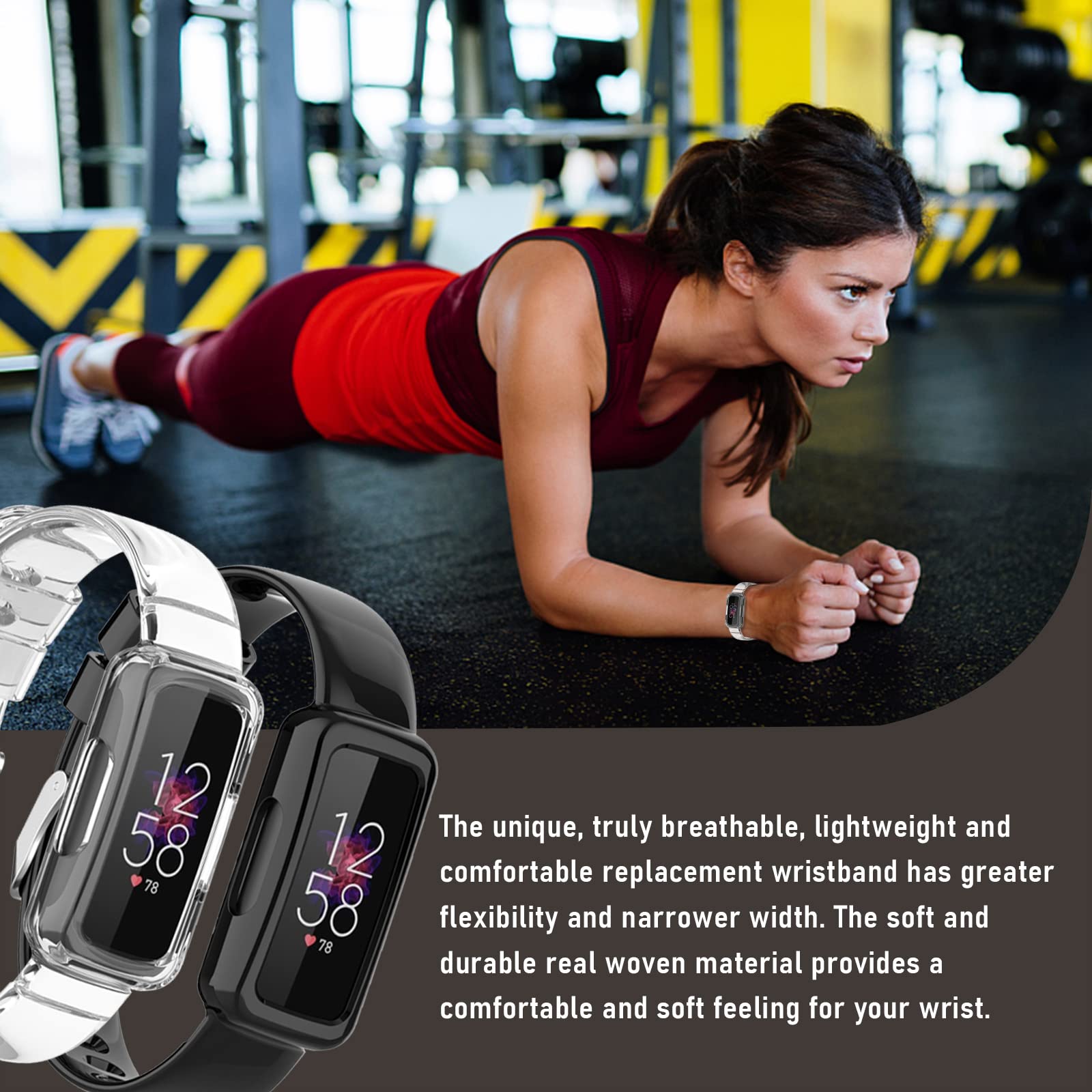 Kakurookie 2 Pack Compatible with Fitbit Luxe/Inspire/Inspire HR/Inspire 2/Ace 2/Ace 3 Bands with Case Shockproof Rugged Band Strap with Protective Bumper Case Men Women (Clear + Black)