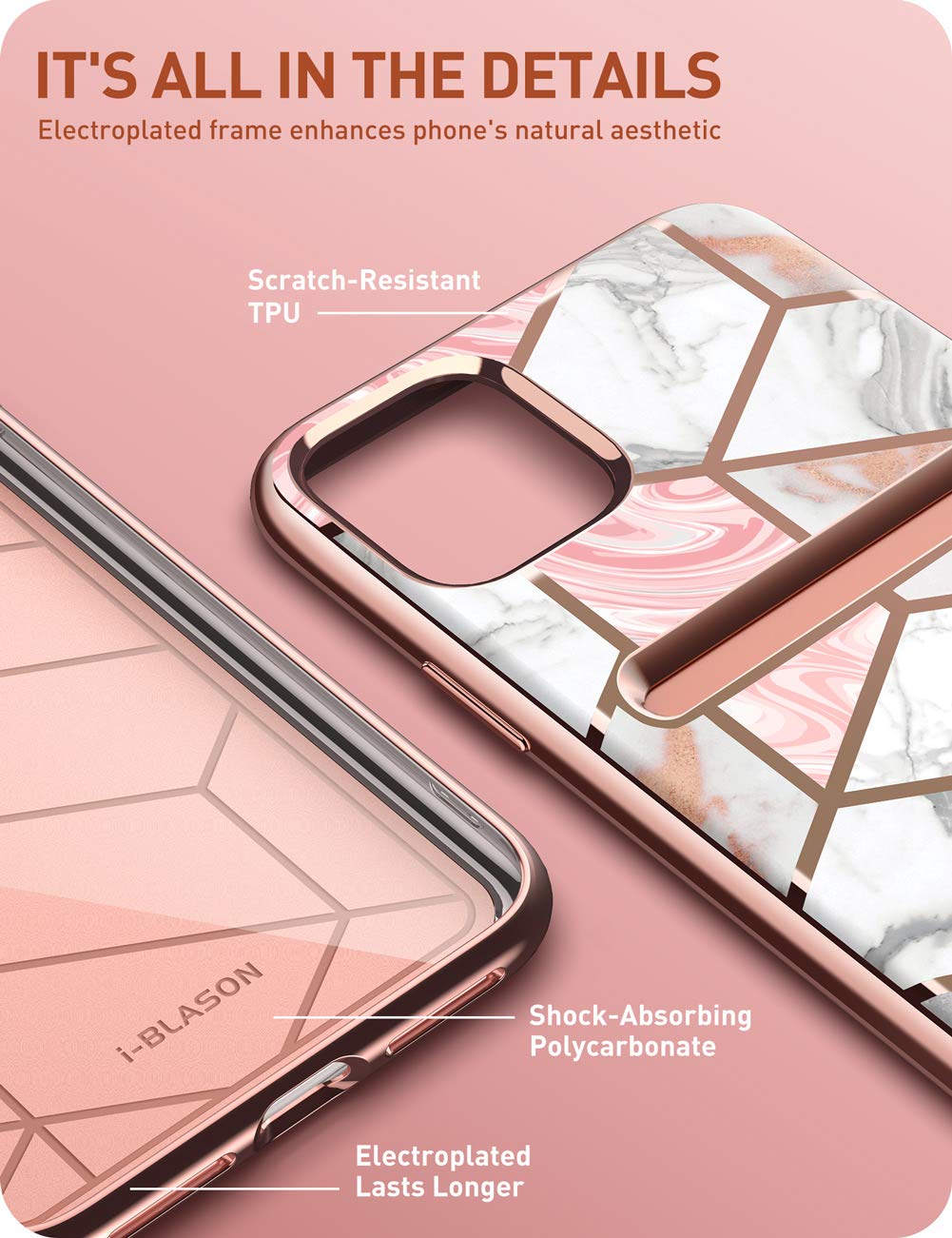 i-Blason Cosmo Wallet Case for iPhone 12, iPhone 12 Pro 6.1 inch (2020 Release), Slim Designer Wallet Protective Case with Card Holder (Marble)