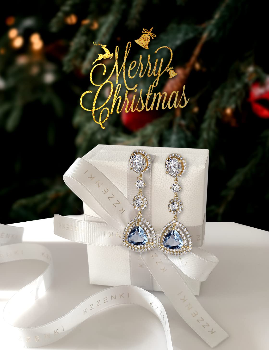 KZZENKI Sky Blue Created Aquamarine Earrings Gold Dangle Earrings for Women, Drop Chandelier Earrings Jewelry Trendy