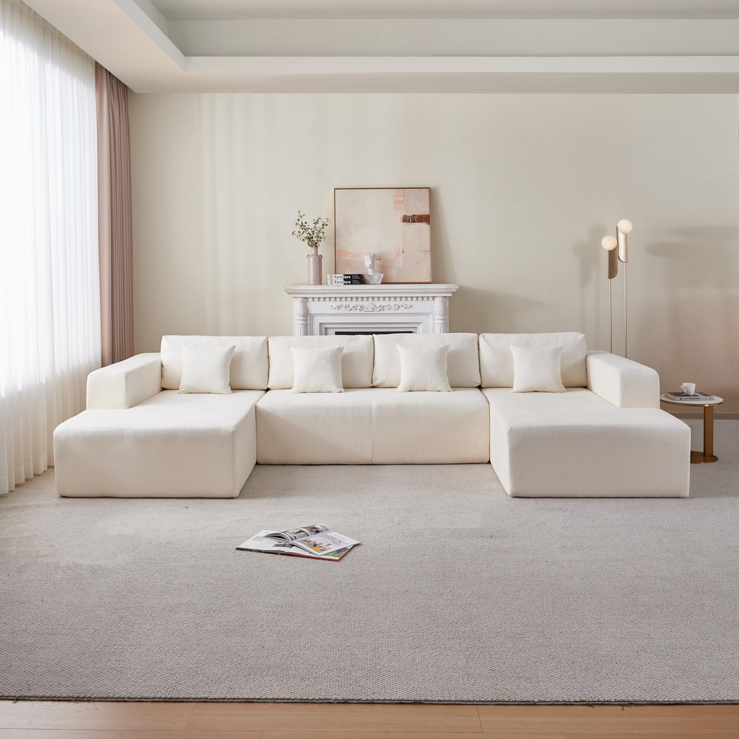 U-Shaped Modular Sectional Sofa - Oversized Convertible U Shaped Sofa Couch with Plush Cushions, Comfy Modular Sofa Couch for Living Room, Modern U Shaped Sectional Sofa (Beige)