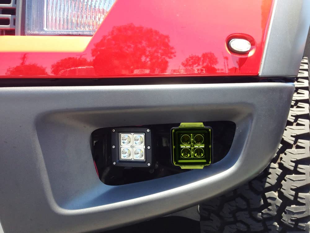 iJDMTOY LED Pod Light Fog Lamp Compatible With 2010-14 Ford SVT Raptor, Includes (4) 20W High Power Xenon White LED Cubes, (2) Amber Lens, Foglight Location Mounting Brackets & On/Off Switch Wiring