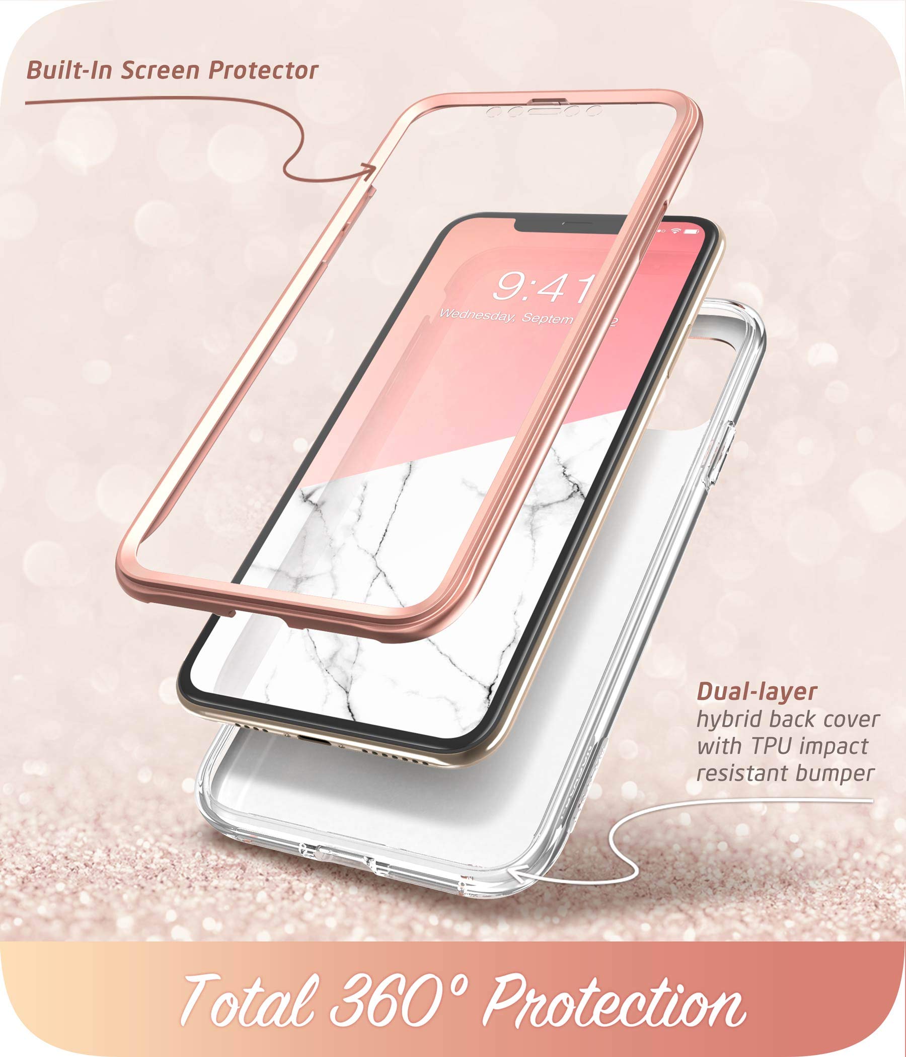 i-Blason Cosmo Series Case for iPhone 11 Pro Max 2019 Release, Slim Full-Body Stylish Protective Case with Built-in Screen Protector (Marble)