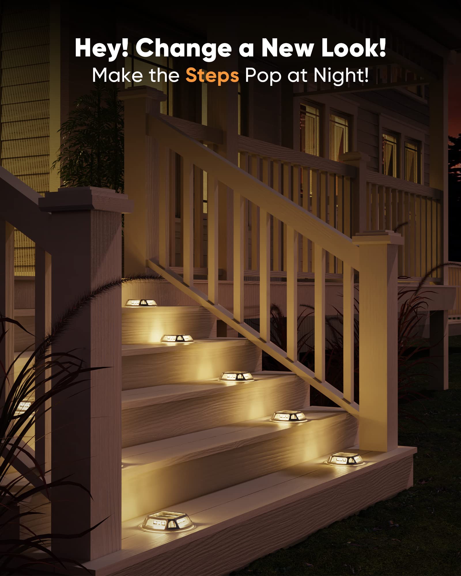 JACKYLED 8-Pack Solar Dock Lights Marine Waterproof LED, 4-Sided Lighting 12 LED Solar Powered Driveway Lights, Solar Driveway Markers for Boat Sidewalk Steps Backyard Garden (Cool White)