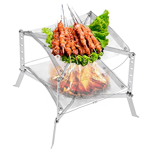 KingCamp Folding Campfire Grill Kit Camp Grill Over Fire Stainless Steel Camping Portable Grill Grate Stove Burner Outdoor Firepit with Carrying Bag for Backpack Cooking Picnic Hiking,BBQ
