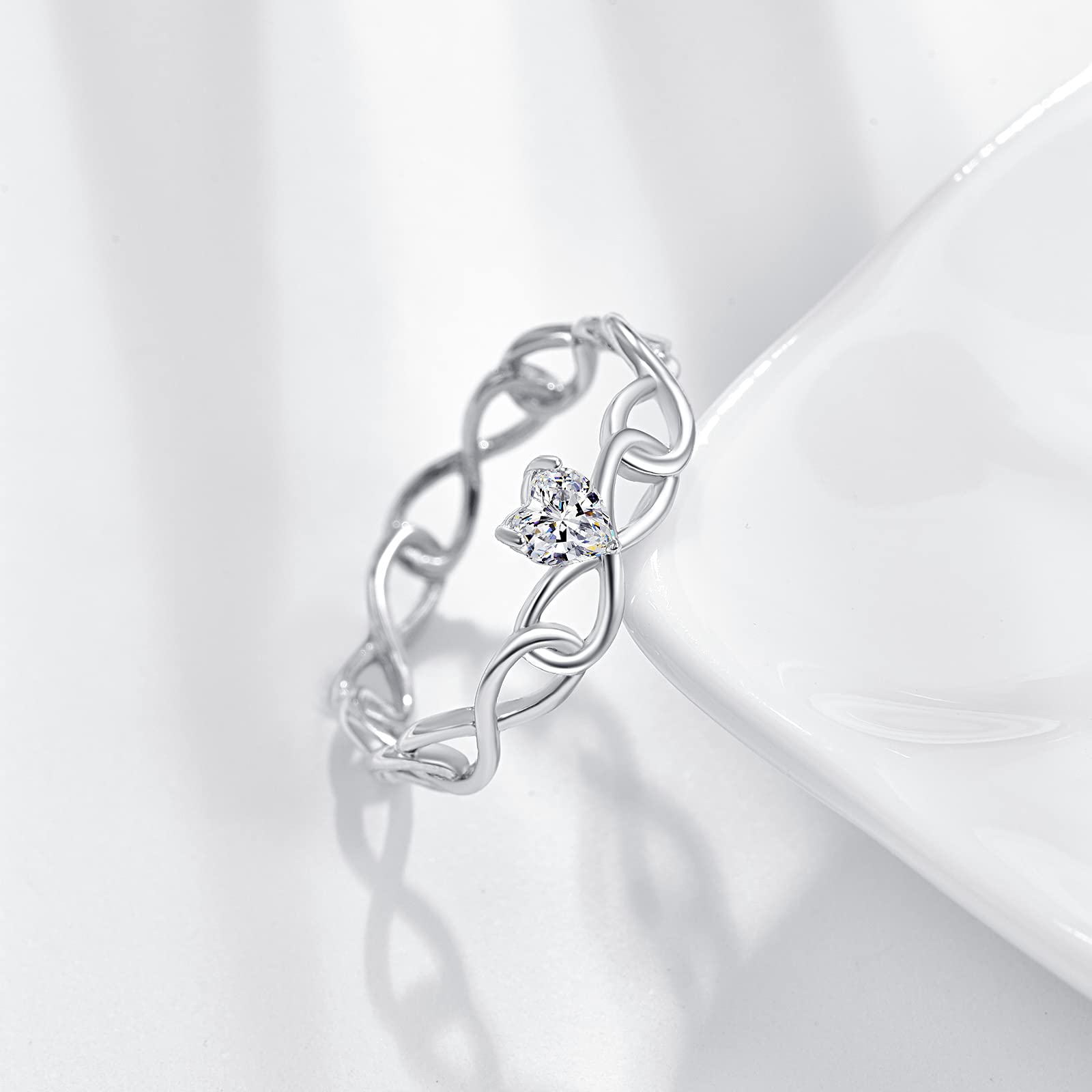 KINGWHYTE S925 Sterling Silver Ring Infinity Love Heart Rings Simple Band Rings for Women Size 7-9 (9)