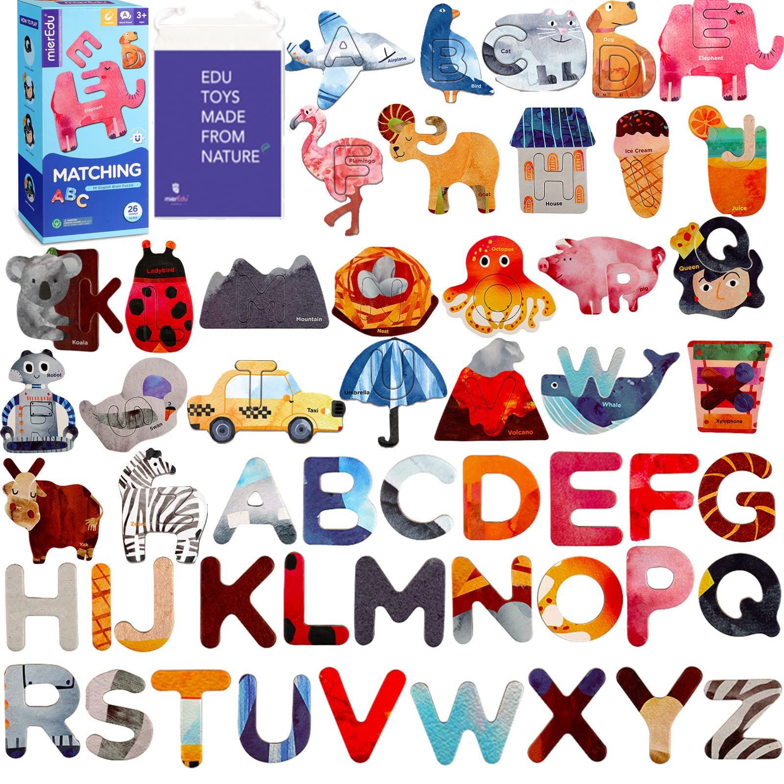 mierEdu Magnets for Toddlers,Refrigerator Magnets for Kids, Animals Objects Magnetic Letters A-Z Alphabets Preschool Learning Educational Toys for Toddlers