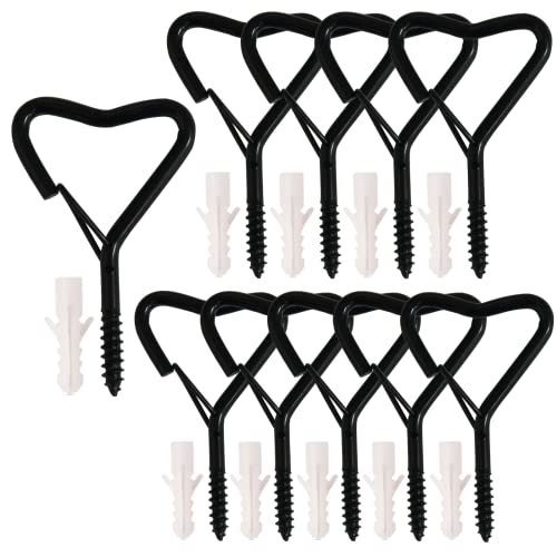 Taeekiy 10 Pcs Love-Hooks,Screw Hooks for Hanging with Safety Buckle, Screw in Hooks for Outdoor String Lights .Simple Design and Convenient Use,You'll Need It (Black10)