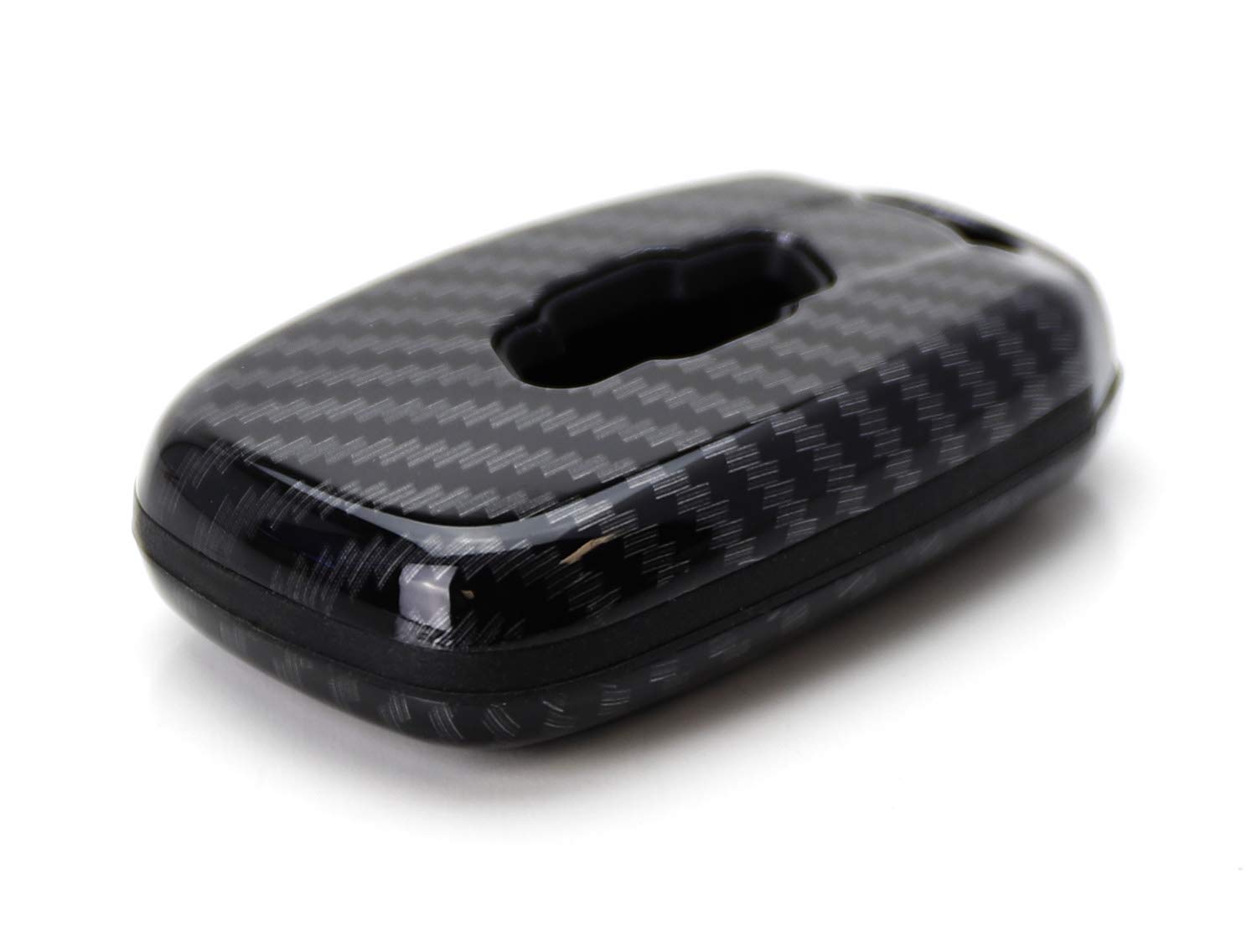 iJDMTOY Compatible with Chevy 2016-up Camaro Cruze, 2017-up Malibu Sonic, Carbon Fiber Hydrographic Printing Design Smart Key Fob Cover Shell w/Black Silicone Keypad Button Skin