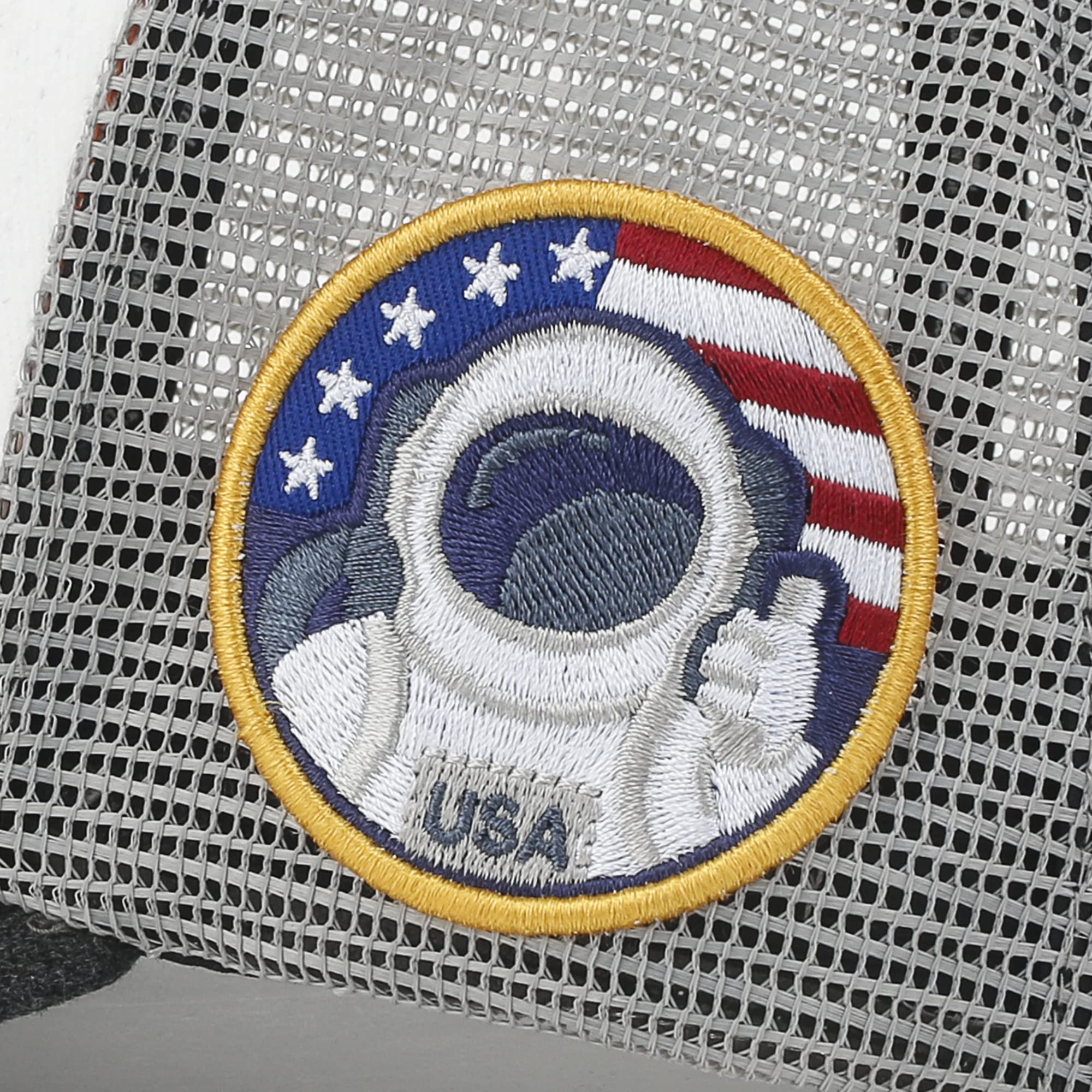 ililily NASA Worm Logo Embroidery Baseball Cap Rainbow Mesh Snap Back Trucker Hat, Grey Bill - Premium