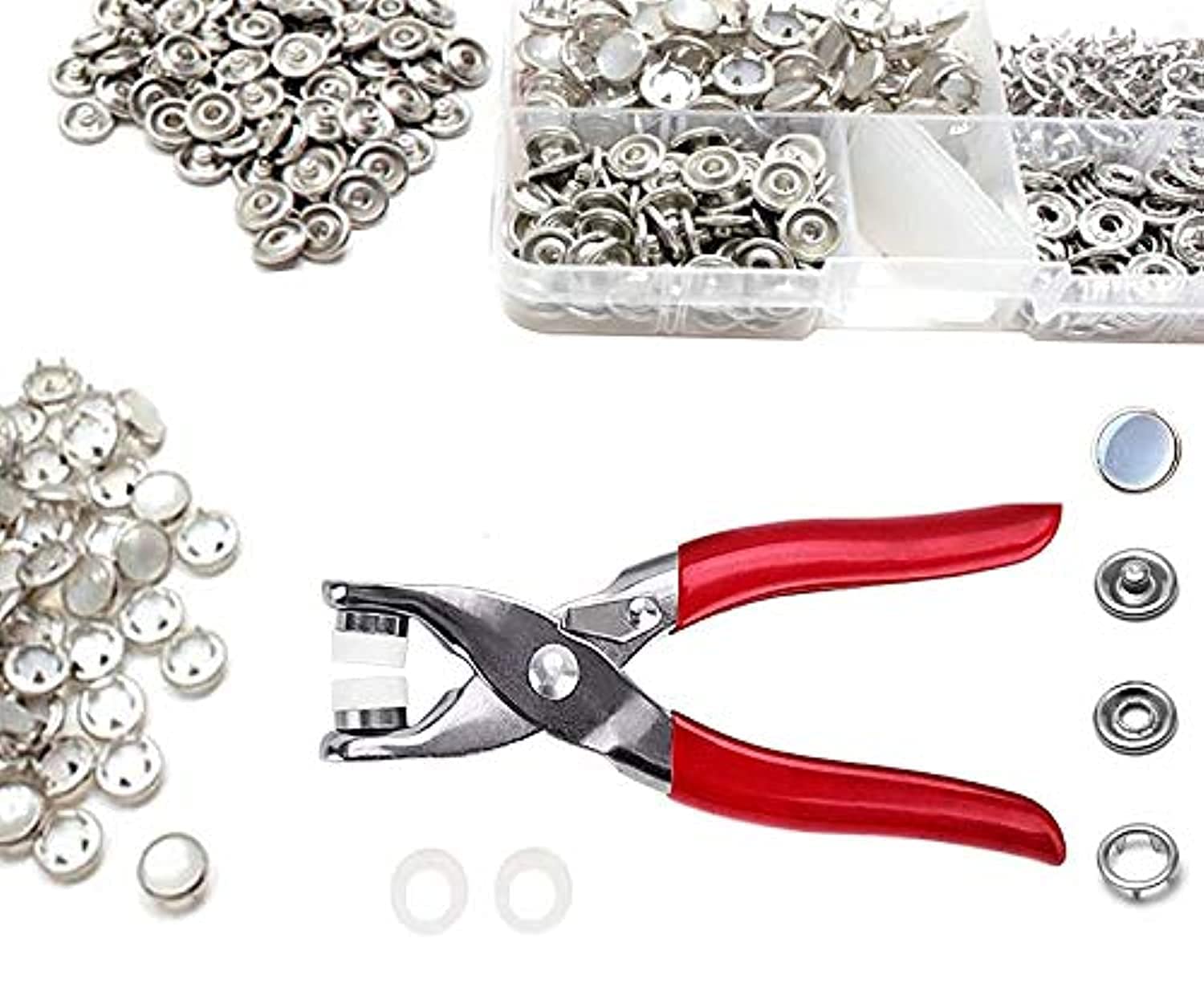 JAUEIVR 100 Sets Snap Fasteners Kit - Five Paws Pearly Surface Metal Snap Buttons Press Studs with Fastener Pliers Press Tool Kit for Sewing Crafting