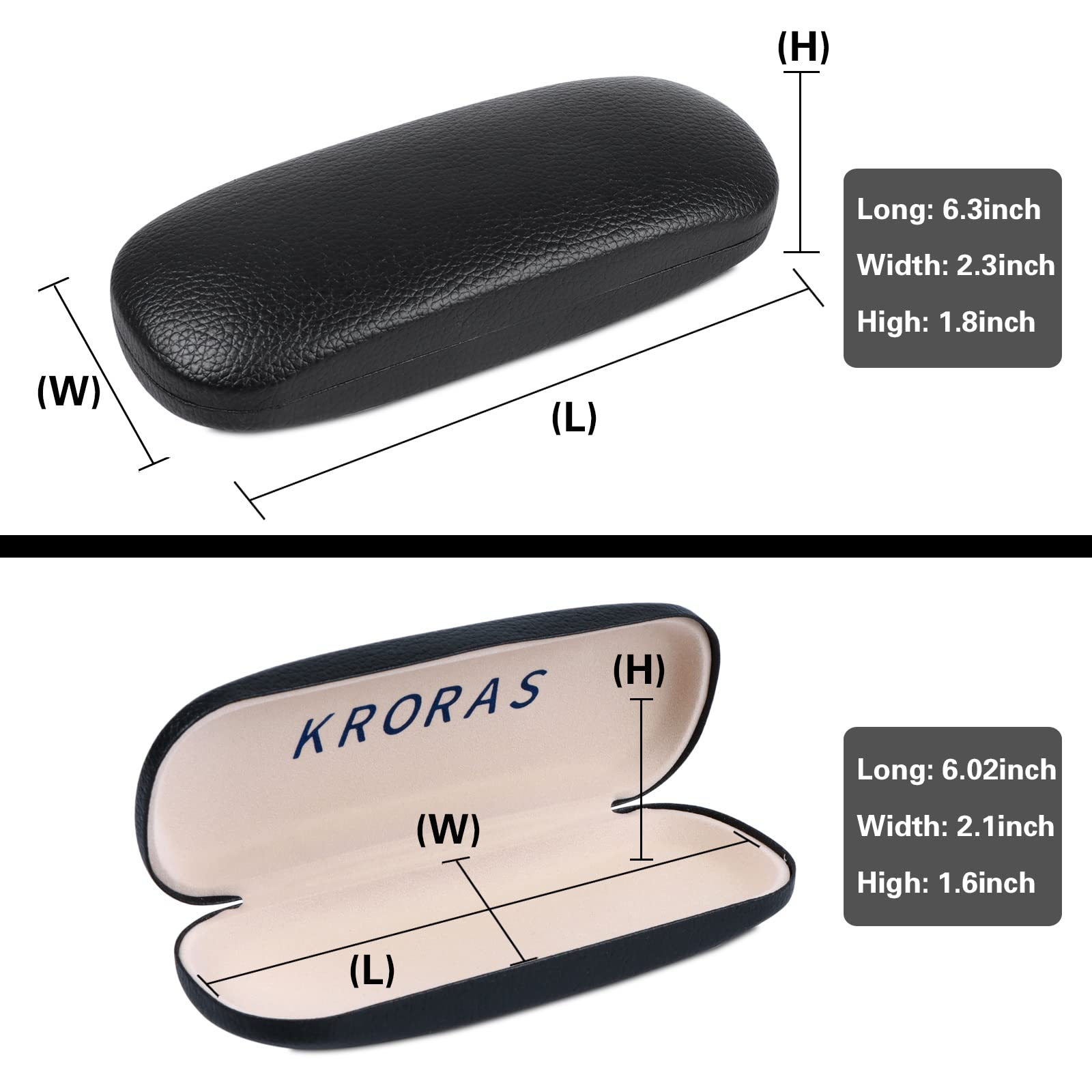 KRORAS Hard Glasses Case For Men & Women, Unisex Hard Shell Eyeglasses Protector Cases BLACK