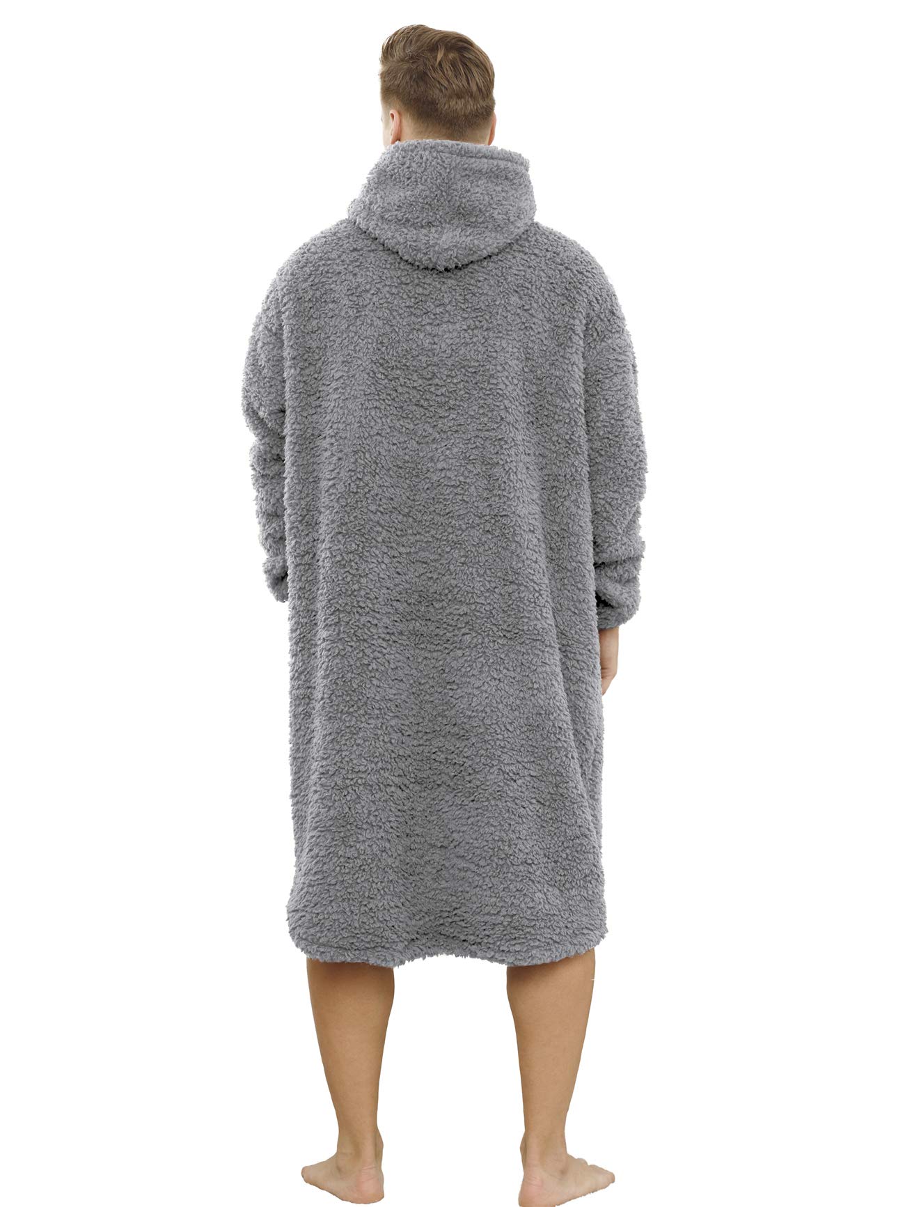 ililmmoe Sherpa Wearable Blanket Oversized Hoodie Sweatshirt TV Blanket with Long Sleeves and Pocket-Gray