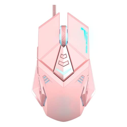 INPHIC Pink Gaming Mouse. USB optical wired mouse. RGB backlight. 4 Levels adjustable DPI up to 4800. Silent click, ergonomic and 7 programmable buttons design. PC Gaming Mice for Windows System.
