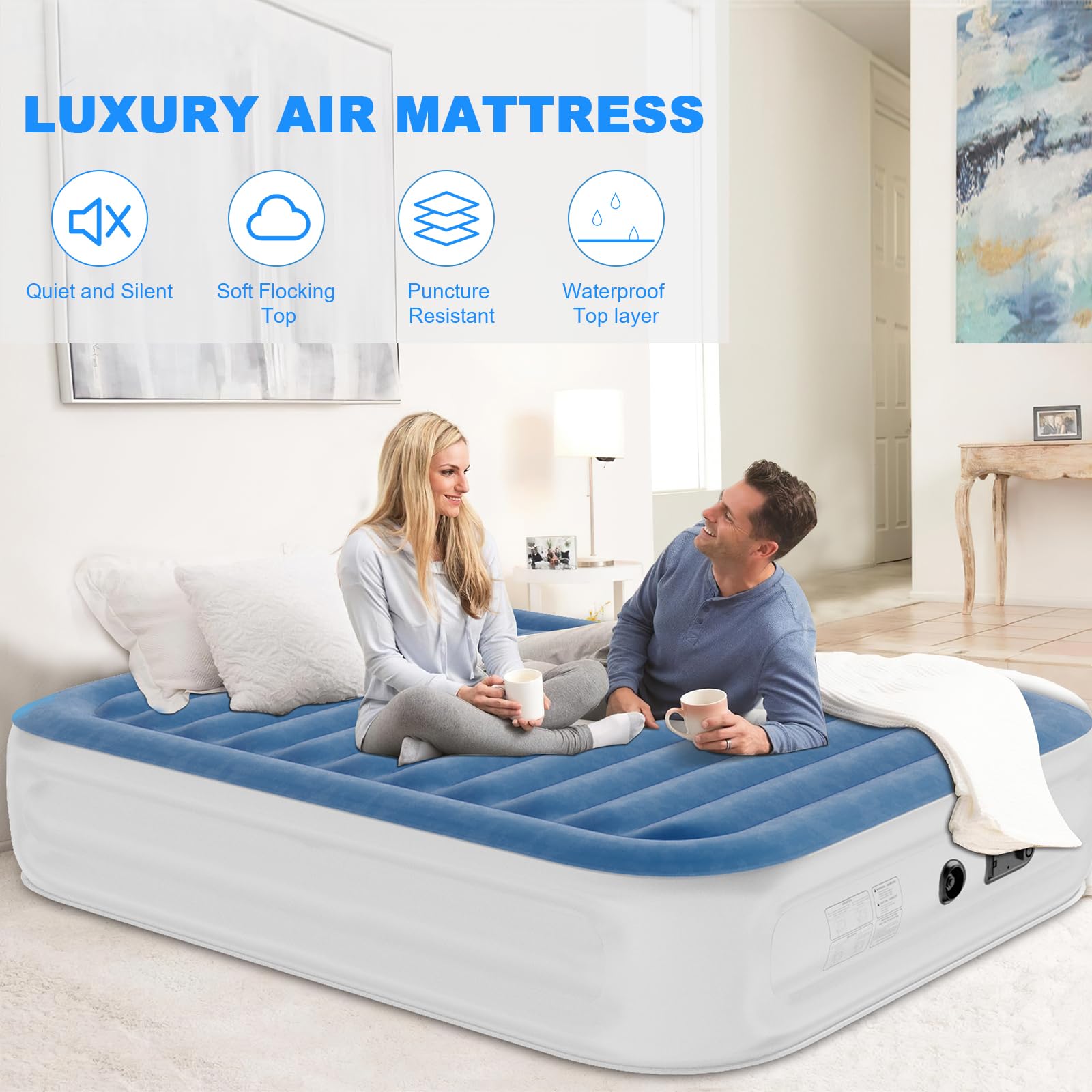 JHUNSWEN Queen Air Mattress - Cozy, Comfortable, Portable, Easy to Clean, Leakproof