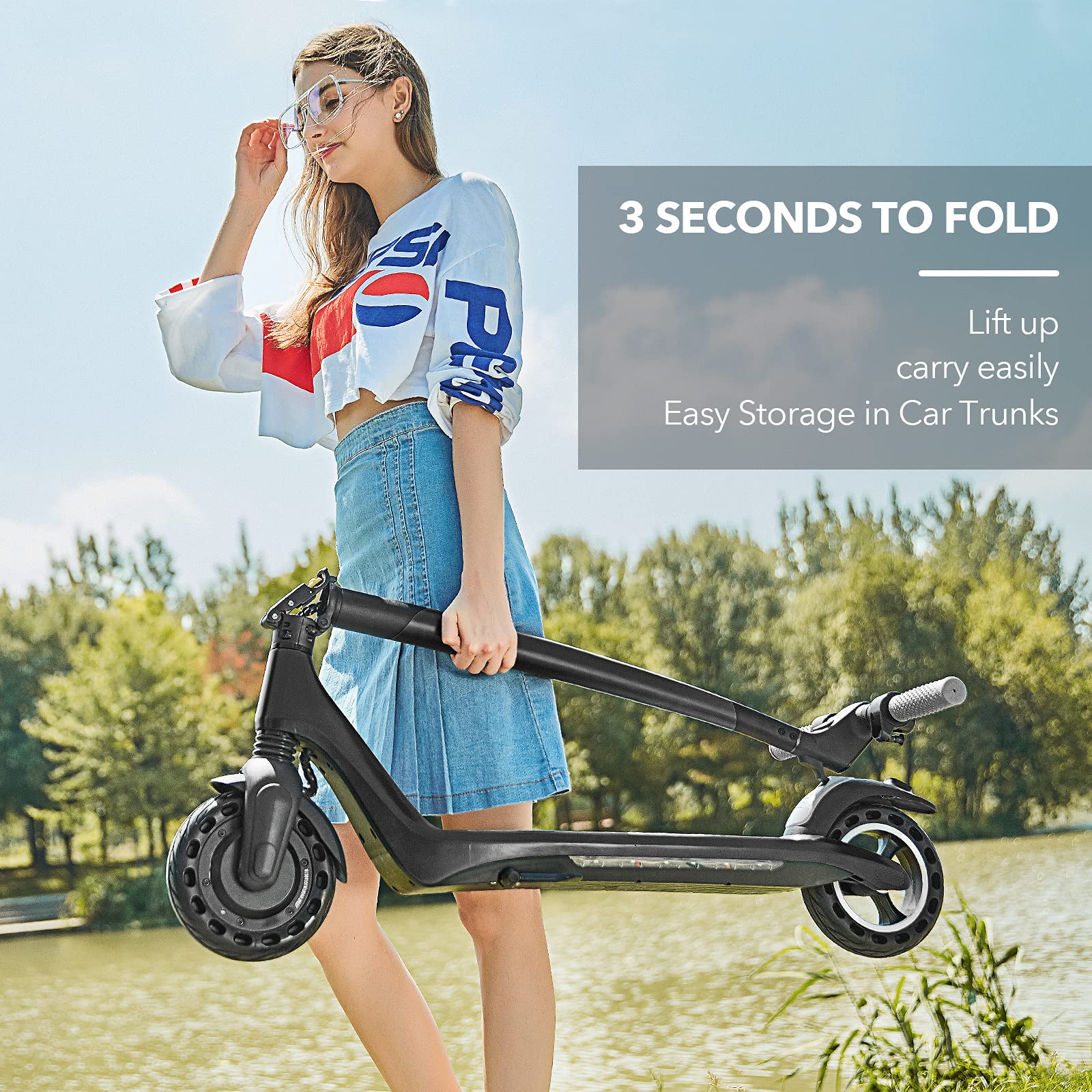 JOYOR A3 Electric Scooter Adults, Top Speed 15.5 Mph & 15.5 Miles Range, 350W Motor, 3 Gears, 8 Inch Solid Tires Portable Commuting Electric Scooter for Adults, Teens, Kids, Max Load 260 LBS