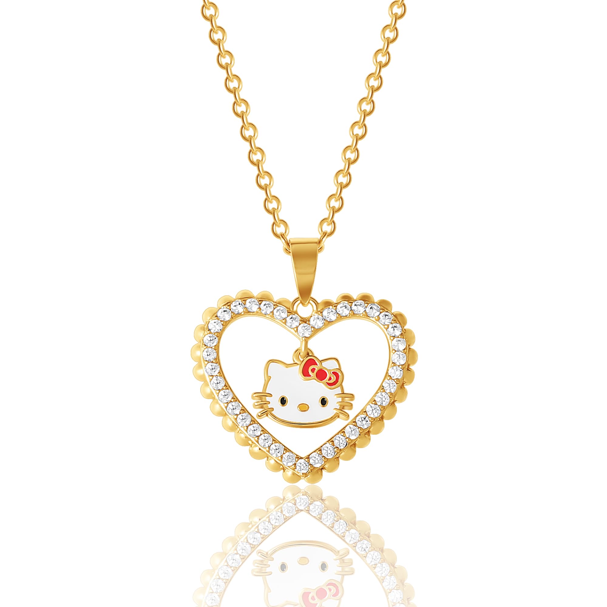Hello Kitty Sanrio Womens Heart Necklace Charm 18" - Flash Plated Necklace Official License
