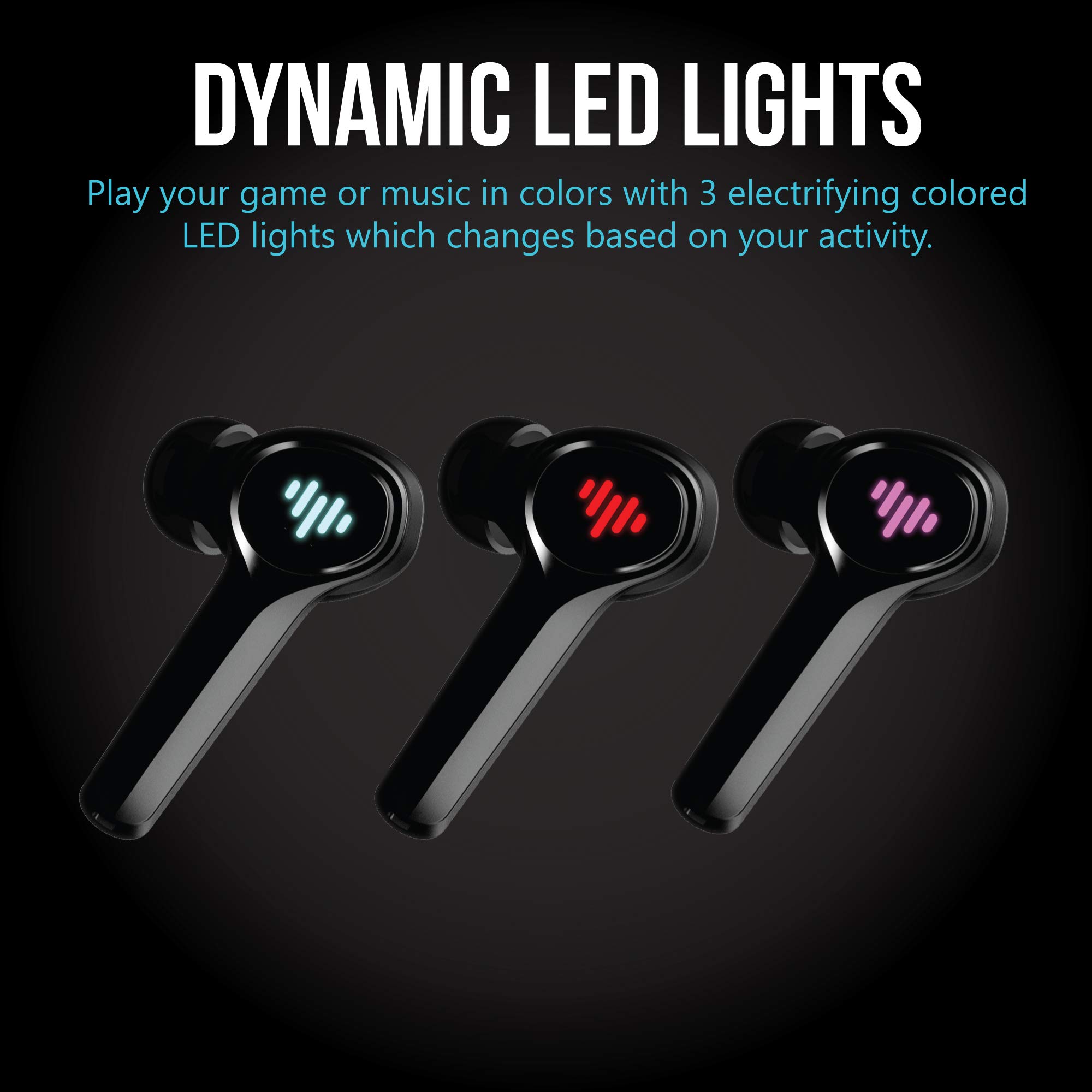 iLuv SG100 Gaming Wireless Earbuds, Bluetooth in-Ear with Changing LED Lights Ultra-Low 60ms Latency and Hands-Free Call MEMS Microphone, includes Compact Charging Case and 4 Ear Tips, Black