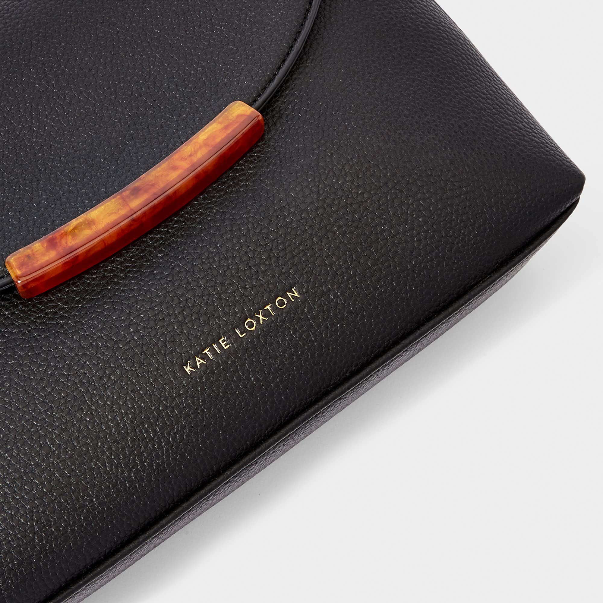 KATIE LOXTON Dani Tortoiseshell Womens Medium Vegan Leather Handbag Purse Clutch Black