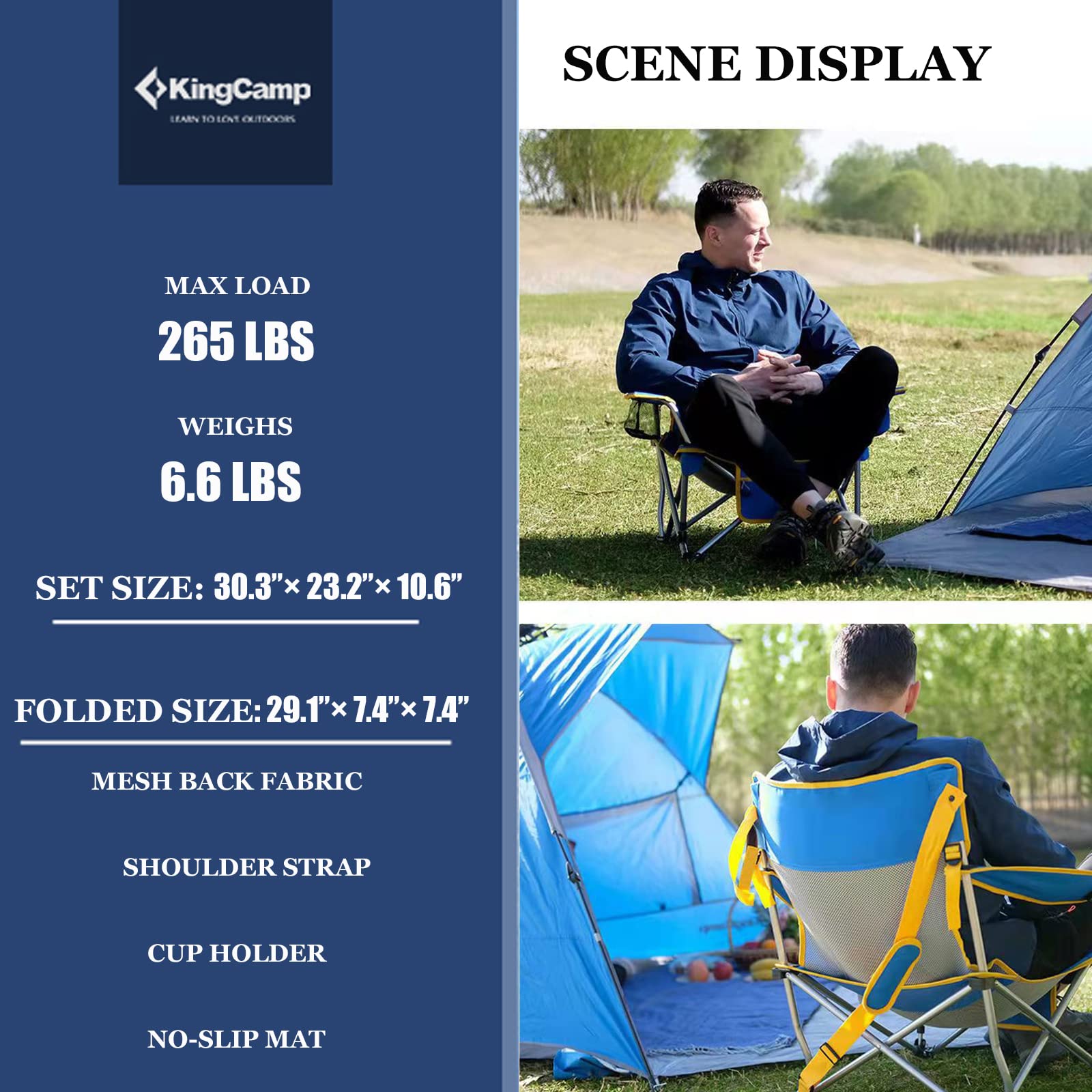 KingCamp Low Sling Beach Chairs Portable Light Weight Camping Camp Chairs with Cup Holder & Front Pocket for Outdoor