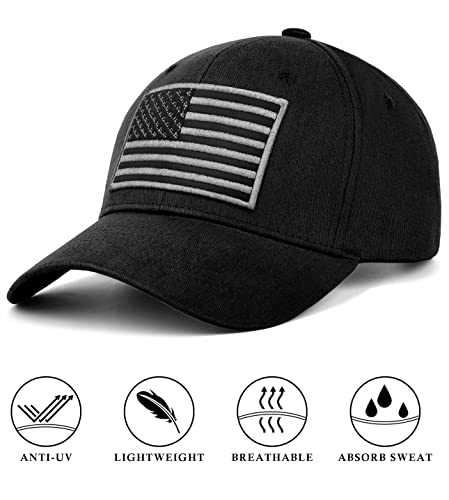 KIRAAT 3 Pack American Flag Baseball Cap Unisex,Low Profile USA Plain Dad Hat for Men&Women (Black&Grey&Green)