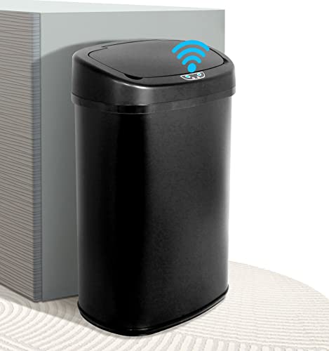 Trash Can 13 Gallon Trash Can Kitchen Automatic, Motion Sensor & Touch-Free, Brushed Stainless Steel Trash Can with Lid, Mute Designed, High-Capacity Touchless Garbage Can Waste Bin for Home Office