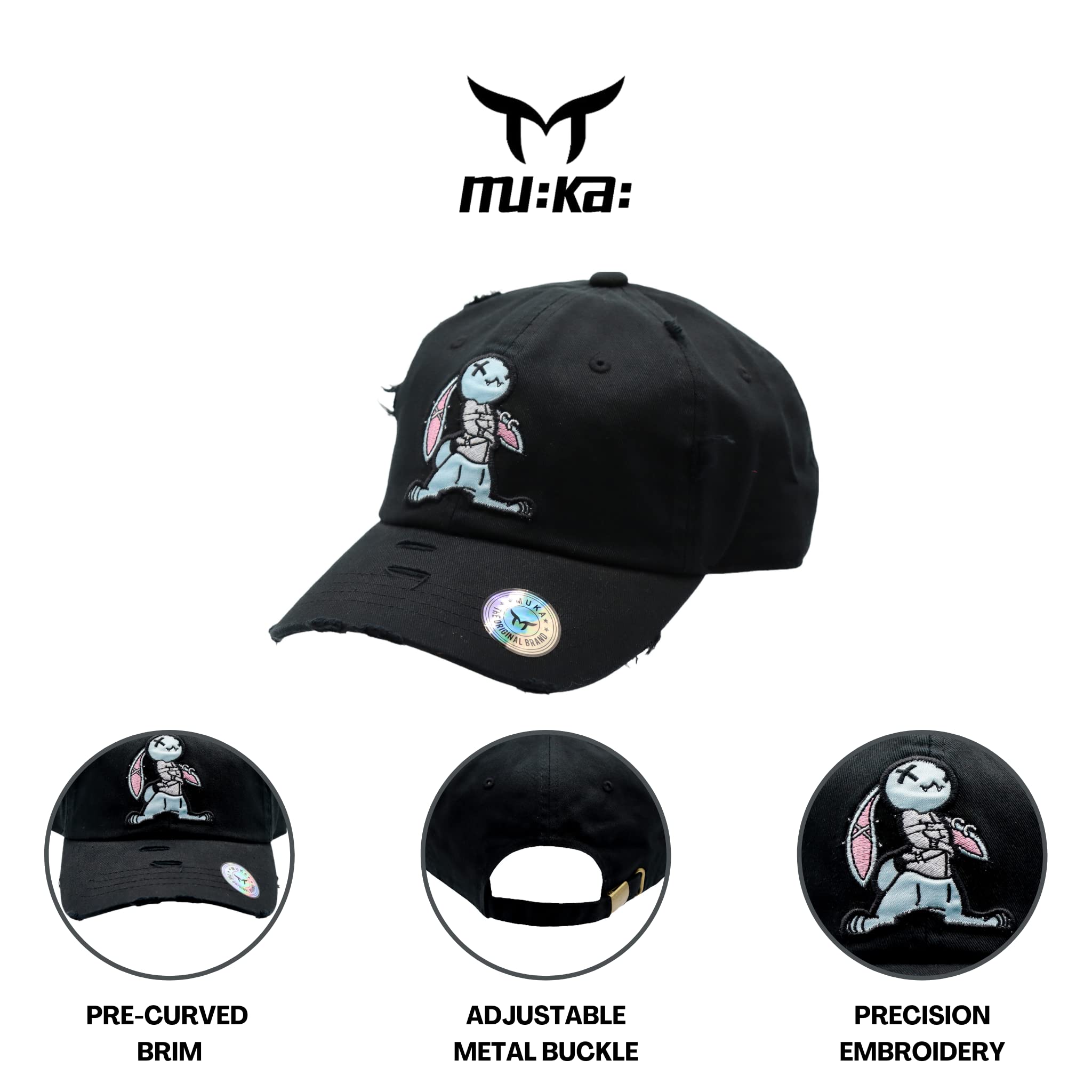 MU:KA: Dad Hat Streetwear Hip Hop Graphic Hats Bunny Embroidery Dad Hat Women Men Baseball Cap Designs (Psycho Rabbit (Lemon))