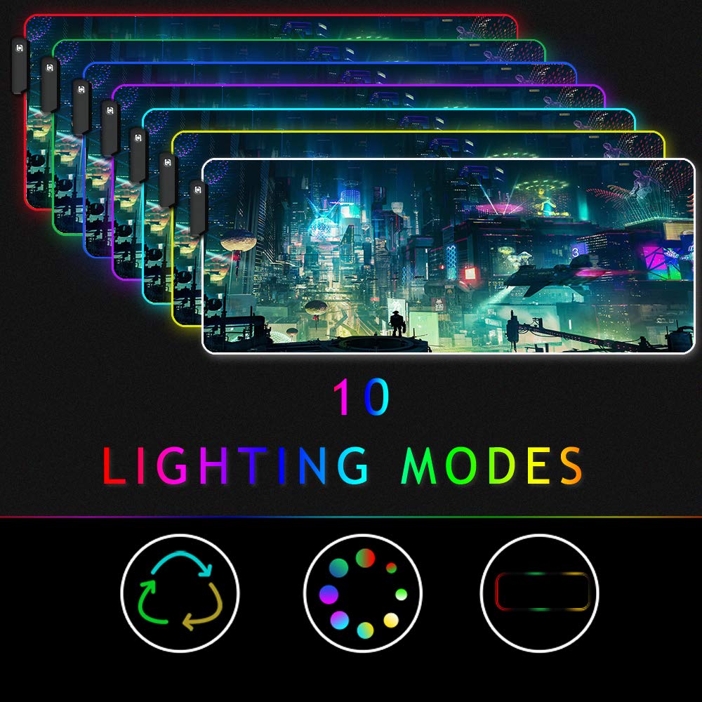 Imegny Mouse Pad RGB, XL Led Mouse Mat, 10 Light Modes with Non-Slip Rubber Base Computer Keyboard Mat for Gaming, MacBook, PC, Laptop, Desk