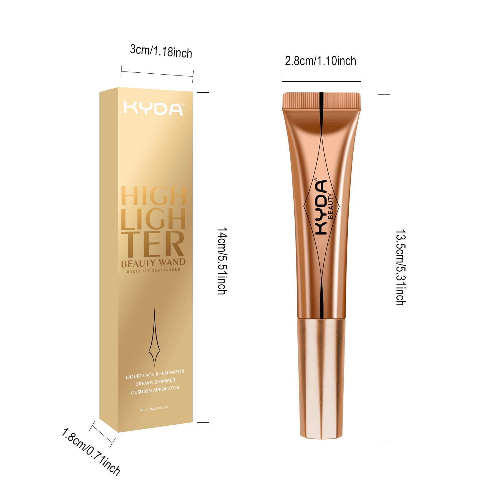 KYDA Highlighter Beauty Wand, Face Illuminator with Cushion Applicator, Natural Glossy Finish, Silky Smooth Cream, Face Highlighter Bronzer Makeup, Lightweight Blendable, by Ownest Beauty-Sun Glow