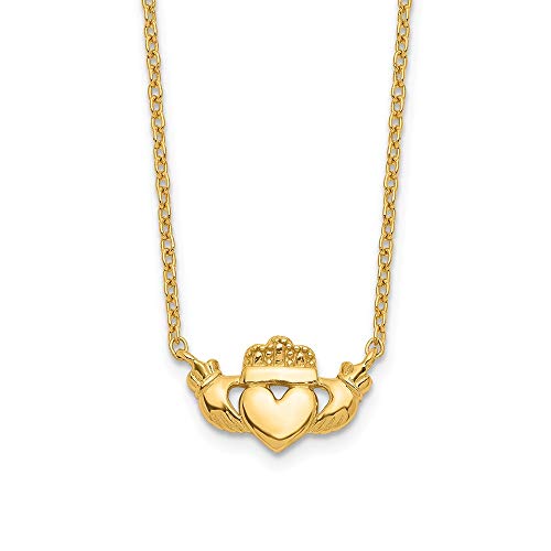 IceCarats 14K Yellow Gold Heart Love Irish Claddagh Celtic Necklace 17 inch Chain Jewelry