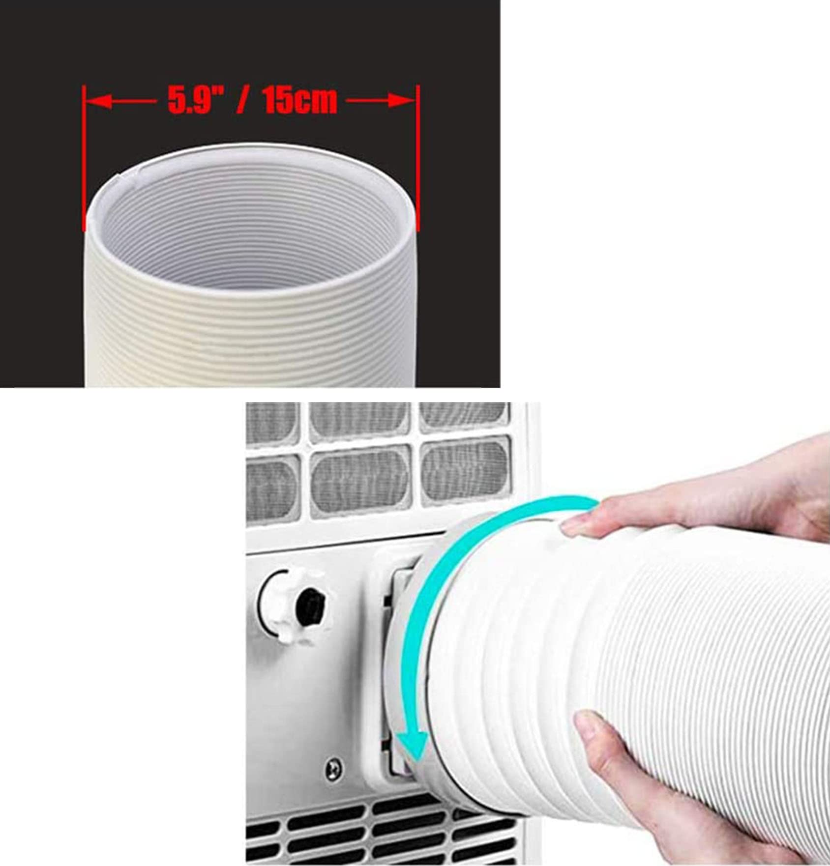 JIANZHENKEJI 6 Inch Diameter Intake/Exhaust Hose | PVC Extend Vent Hose for Portable Air Conditioner Replacement hose,Counterclockwise Installation Direction(Length 59 Inch)