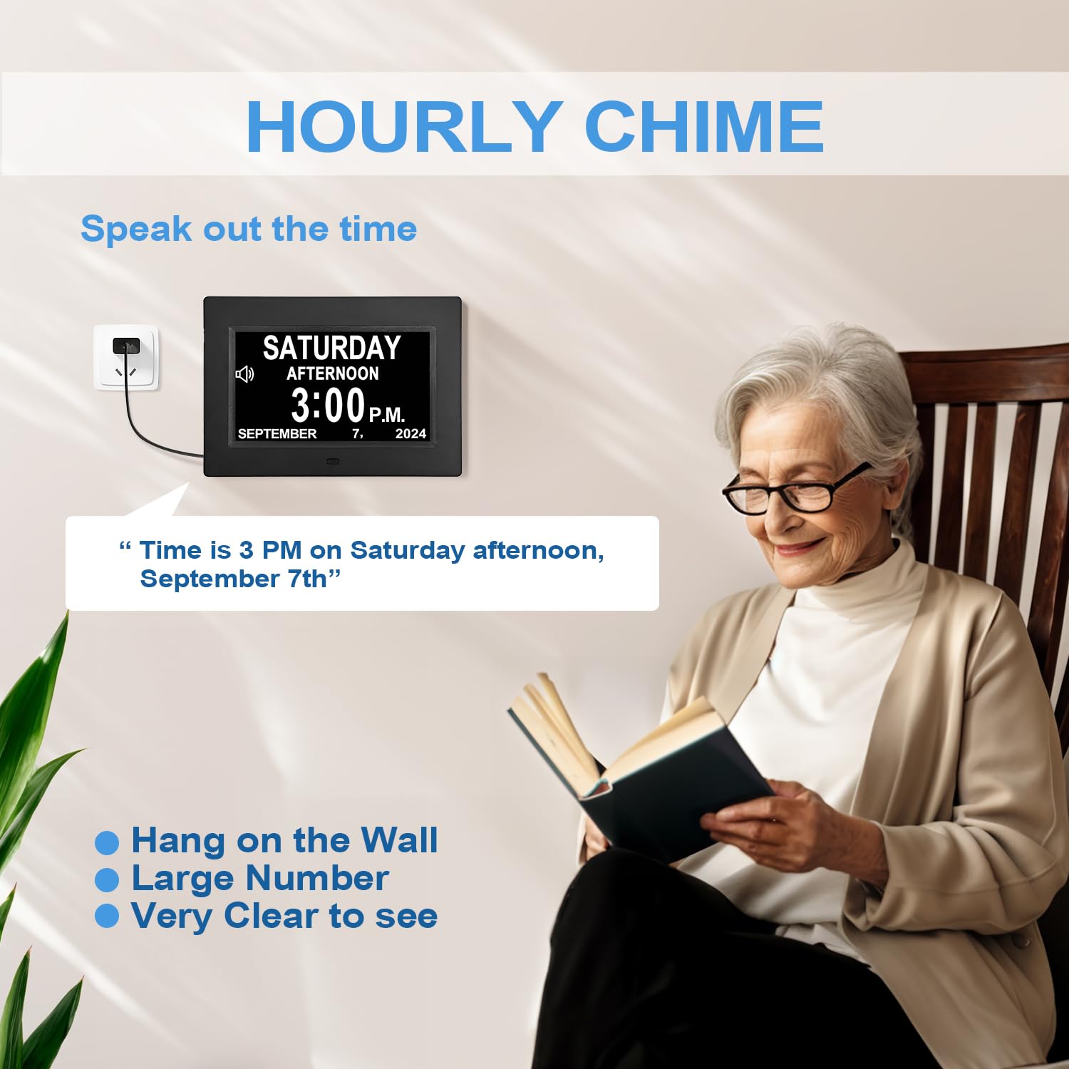 JALL Digital Calendar Dementia Day Clock - with 7" Large Screen Display, am pm, 5 Multiple Alarms, for Aged Seniors, The Elderly, Large Impaired Vision People, for Desk, Wall Mounted