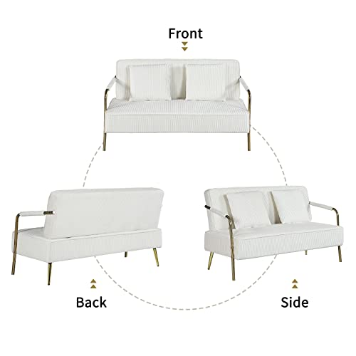 Taiweny Velvet Loveseat Small Sofa Couch, Modern Pleated Upholstered 2 Seater Love Seat Settee with Two Throw Pillows for Living Room Bedroom Apartment, 56β (Beige)
