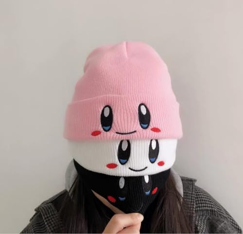 JILANI HANDICRAFT Kir-by Beanies hat Lovely face Embroidery Winter Knitted Hat Bonnet Cap Girls Boys Skiing Warm Unisex (Pink)