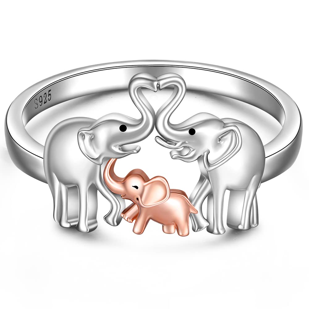 Jewlikee Elephant Ring Family Ring Sterling Silver Dad Mom Elephant Rings for Women Mama Elephants Gifts Size 9