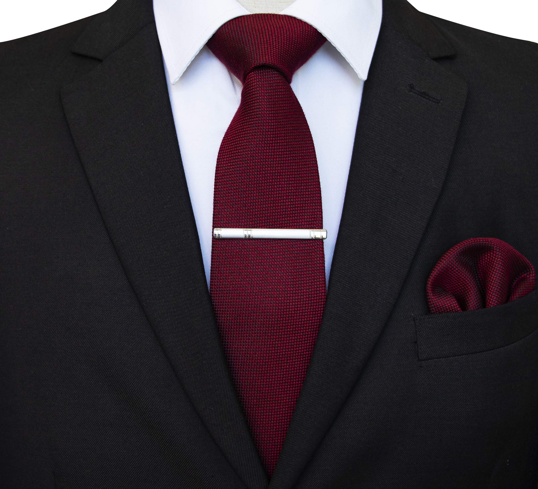 JEMYGINS Burgundy Wool Tie Cashmere Necktie and Pocket Square with Tie Clip Sets for Men(3)