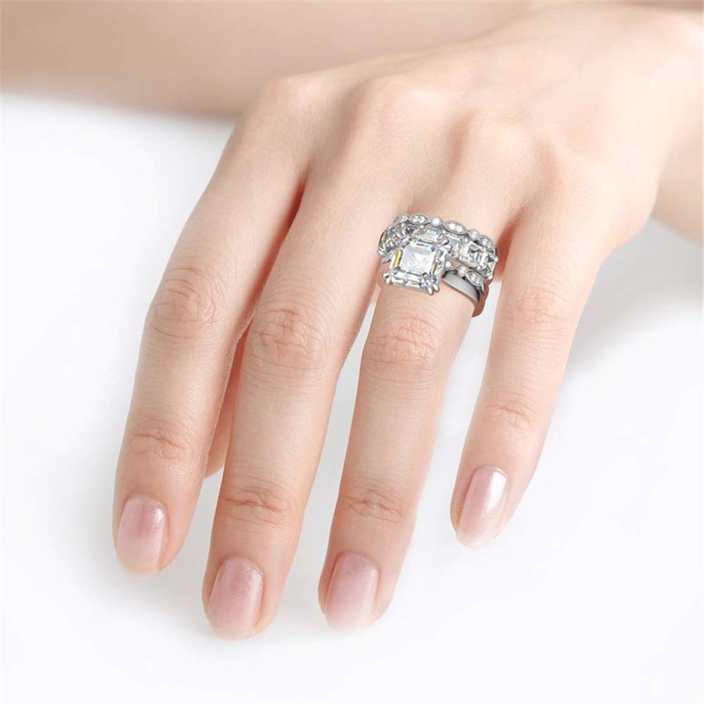 Jeulia 4PC Asscher Cut Sterling Silver Ring Set Cubic Zirconia CZ Engagement Anniversary Eternity Promise Wedding Band Ring Set with Jewelry Box (6.5)