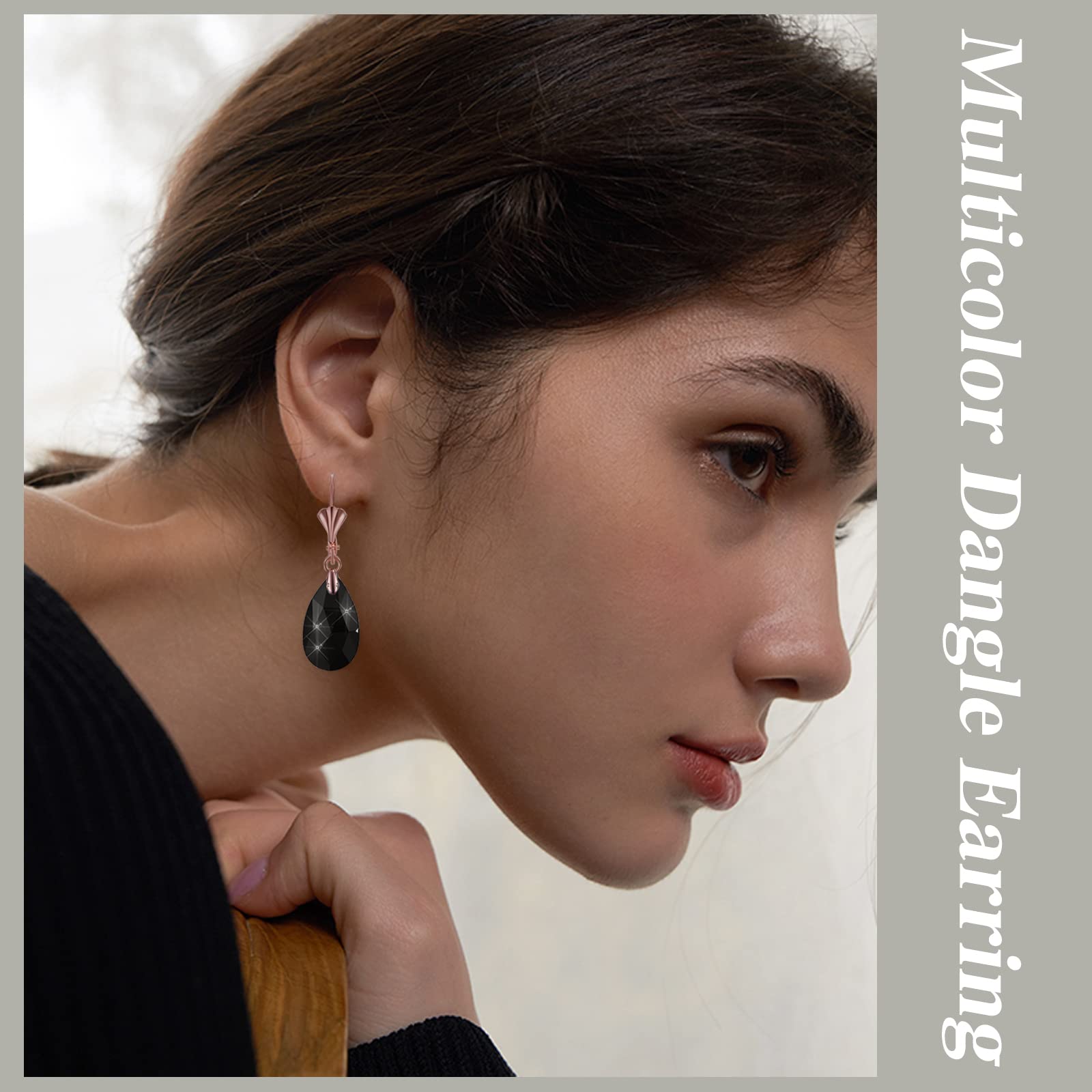 JEWPARK 16 Pairs Multi-color Dangle Earrings Set Crystal Dangle Drop Earrings Rainbow Crystal Earrings for Women